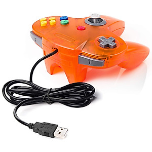 LUXMO PREMIUM Classic N64 USB Controller, USB N64 Gamepad Joystick PC Controllers for Windows PC Retro Pie (Clear Orange)