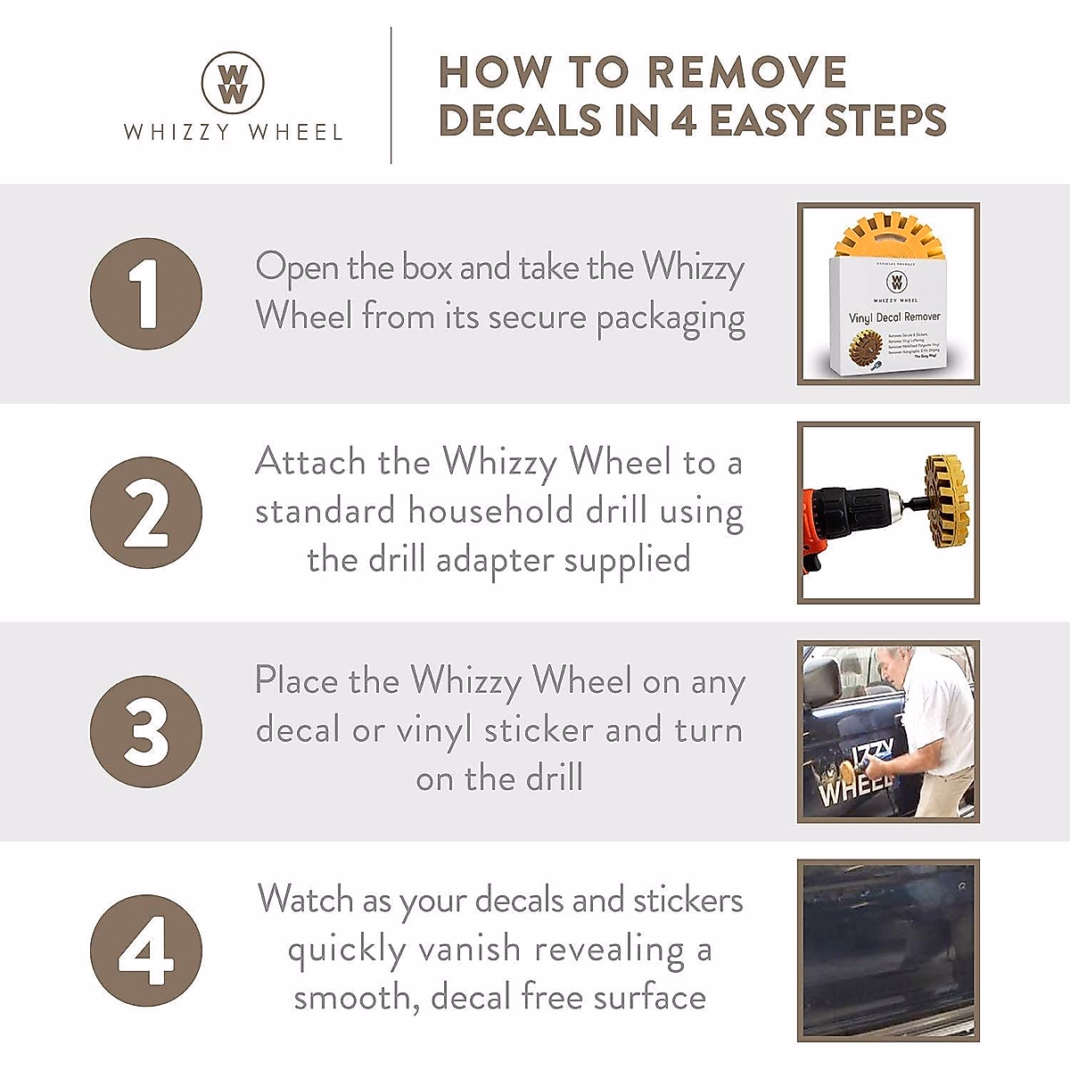 Whizzy Wheel Car Decal and Sticker Remover with Drill Adapter Tool Kit (2 Pack) - Adhesive Decal Remover Eraser Wheel - Eraser Wheel Decal Remover/Decal Eraser Wheel - Car Sticker Remover