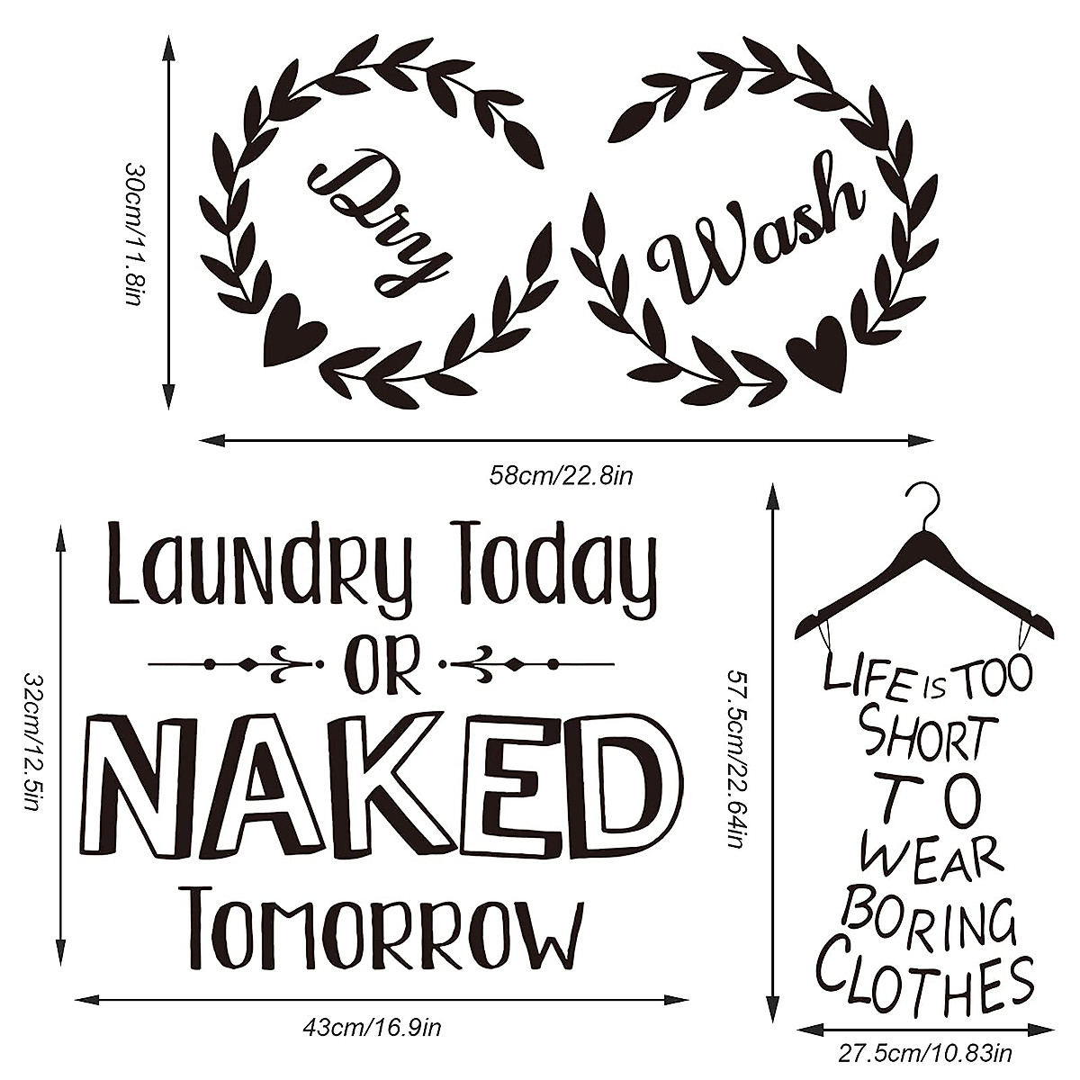 4PCS Laundry Room Wall Decal, DILIBRA Washer Dryer Bubble Soak Fold Repeat Wall Stickers, Quote Saying Signs Modern Trendy Washing Dry DIY Art Vinyl Wall Decor for Home Bathroom Closet