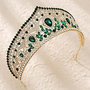 HEWEICSY Green Tiaras and Crowns for Women,Wedding Tiara for Bride,Rhinestone Queen Crown,Crystal Costume Hair Accessories for Birthday Prom