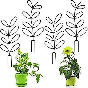 4 Pcs Small Metal Trellis for Potted Plants,Indoor Plants Trellis for Climbing,Leaf Shapes Mini Plant Trellis Support Stake House Plant Trellis for Garden Potted, Hoya, Pothos, Flower, Monstera(Black)