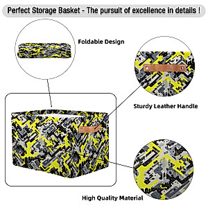 GzLeyigou Yellow Camo Skin Large Collapsible Storage Bins ,Decor Decorative Canvas Fabric Storage Boxes Organizer with Handles,Rectangular Baskets Bin for Home Shelves Closet Nursery Gifts