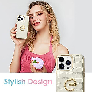 CUSTYPE for iPhone 13 Pro Max Wallet Case with Card Holder,PU Leather Protective Case with Ring Holder Kickstand Card Slots Case for Women and Men for iPhone 13Pro Max 6.7"-Beige