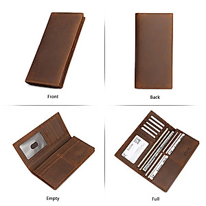 Kattee Men's Vintage Genuine Leather Long Wallet for Checkbook Credit Cards
