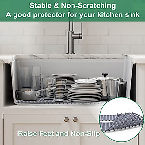 MOSTWOGO Silicone Sink Protector for Kitchen Sink 28''x15'', Heat Resistant Kitchen Sink Mat for Bottom of Stainless Steel/Porcelain Sink ,Rear Drain, 1PCS No-Slip Sink Grid Accessories(Grey)