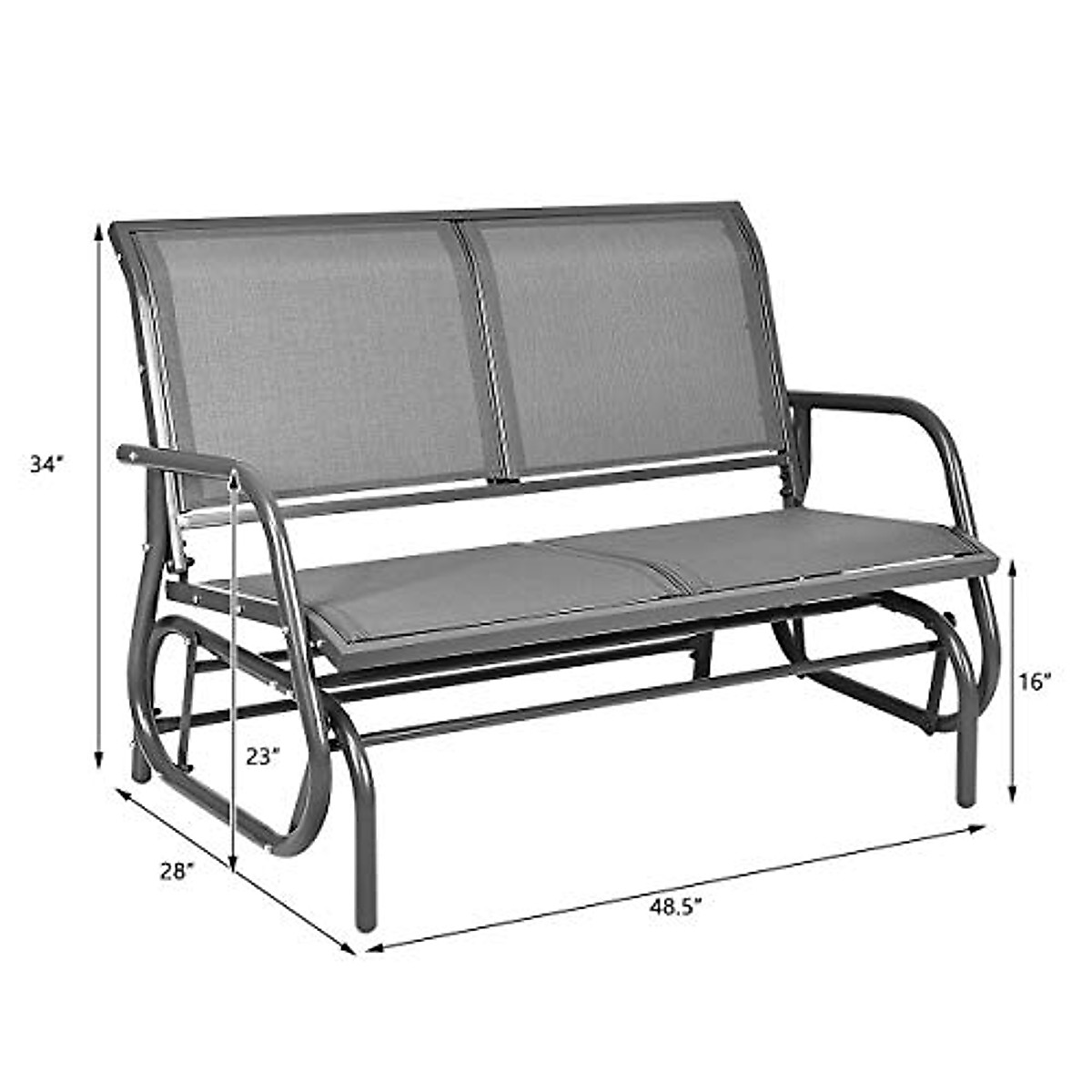 DORTALA 48'' Outdoor Patio Swing Glider Bench Chair, Cozy Patio Bench for 2 People, Steel Rocking Garden Loveseat with Spacious Space, Swing Lounge Glider Chair for Patio Backyard Poolside Lawn, Grey