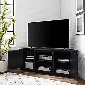 Crosley Furniture Camden Corner TV Stand for 65+ inch TVs, Entertainment Center with Storage Shelves, Black