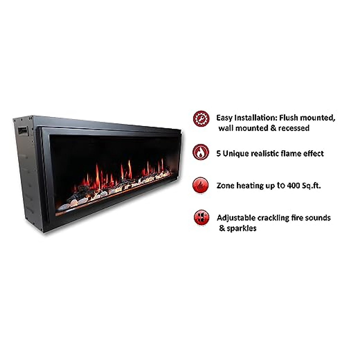Litedeer Latitude 55" Smart Built-in Linear Electric Fireplace with Fire Crackling Sounds Smart Fireplace App WiFi Enabled - ZEF55V, Black