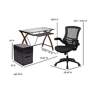 Flash Furniture Work From Home Kit - Glass Desk with Keyboard Tray, Ergonomic Mesh Office Chair and Filing Cabinet with Lock & Inset Handles