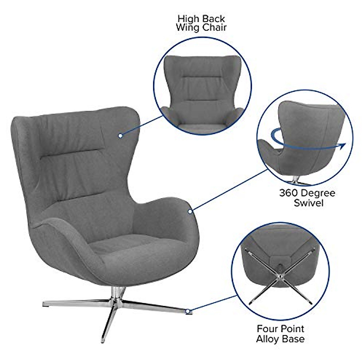 Flash Furniture Rally Gray Fabric Swivel Wing Chair