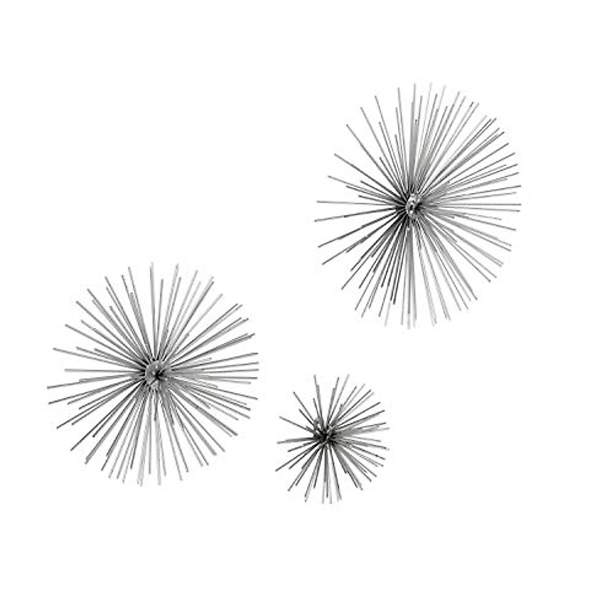 CosmoLiving by Cosmopolitan Metal Starburst 3D Wall Decor, Set of 3 6", 9", 11"W, Silver