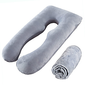 SLIGUY Pregnancy Pillow Cover U Shaped, 57-Inch Replacement Pillowcase, Used for Maternity Pillows, 100% Velvet, Double Zipper Stretch Fabric, Super Soft, Universal Type