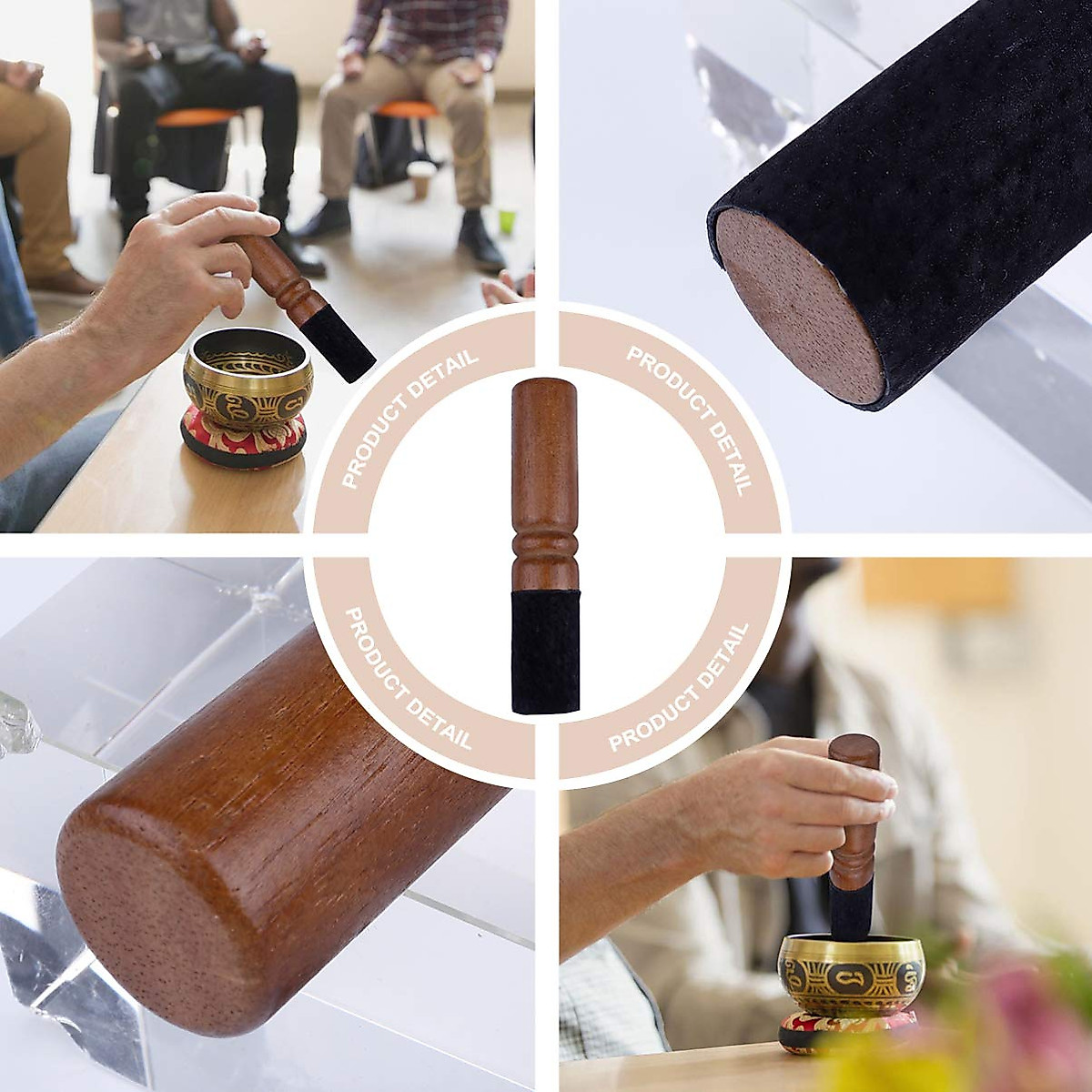 EXCEART Singing Bowls Singing Bowls Wooden Singing Bowl Mallet Singing Bowl Striker Wooden Singing Bowl Mallet for Meditation Prayer Yoga Yoga Accessories Yoga Accessories