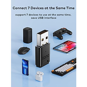 USB Bluetooth 5.3 Adapter for PC, Windows 11/10/8.1 Driver-Free Plug & Play llano USB Dongle [2023 Upgraded Intelligent 5.3 Chip] for Headphones, Mouse, Keyboard, Speaker, Printer, Laptop, Desktop