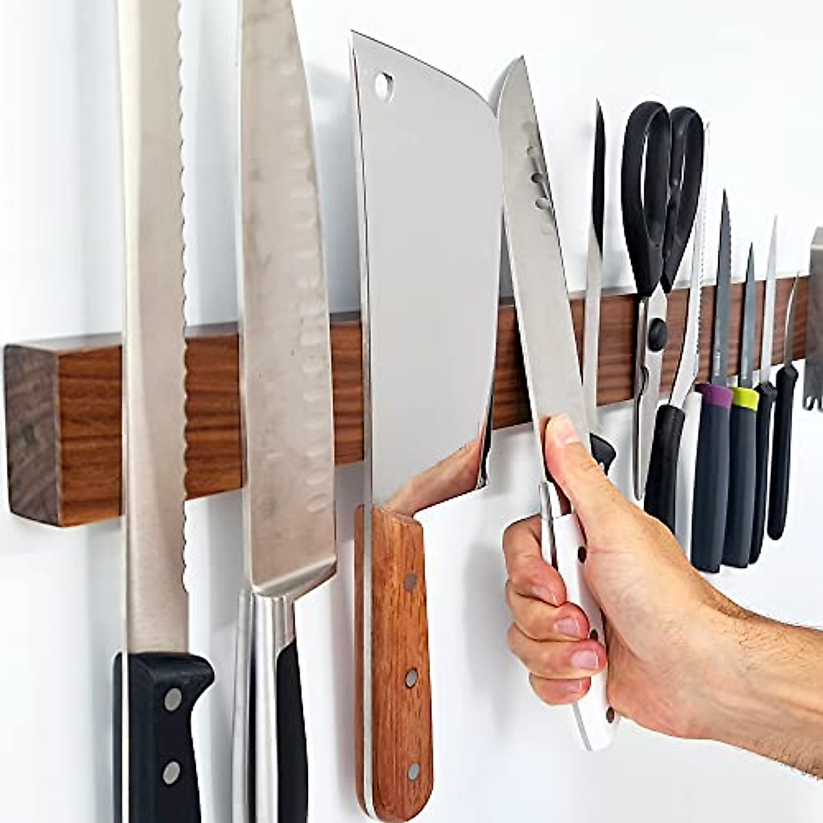 Premium 24 Inch (Large Size) Dark Walnut Wood Magnetic Knife Holder – Professional Wooden Magnetic Knife Strip - Space-Saving Knife Rack/Knife Bar With Powerful Magnetic Pull Force (Upgraded Version)