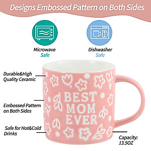 Tergi Gifts for Mom - Mothers Day Birthday Gifts for Mom - Best Mom Mug Gifts for Mom - Best Mom Ever Floral Embossed Pattern Ceramic Coffee Mug 13.5OZ
