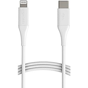 Amazon Basics USB-C to Lightning Cable, MFi Certified Charging Cord for Apple iPhone 14 13 12 11 X Xs Pro, Pro Max, Plus, iPad, 10,000 Bend Lifespan - White, 6-Ft