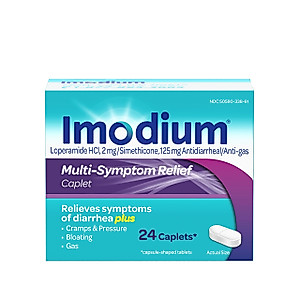 Imodium Multi-Symptom Relief Caplets with Loperamide Hydrochloride and Simethicone, Anti-Diarrheal Medicine for Treatment of Diarrhea, Gas, Bloating, Cramps & Pressure, 24 ct.