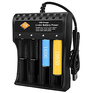 18650 Battery Charger 4 Bay Smart Universal USB Charger for 3.7V Rechargeable Lithium Li ion Batteries Compatible 18650 26650 21700 10400 14500 16340 16650 18500 Battery Charger（No Battery