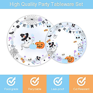 96Pcs Boy Halloween Baby Shower Party Supplies A Little Boo Birthday Tableware Set 9"& 7" Blue Ghost Spooktacular Paper Plates Napkins Forks Spoons for Halloween Party Decoration Serve 24 Guests