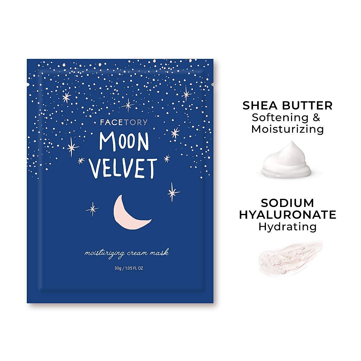 FACETORY Moon Velvet Moisturizing Cream with Jojoba Oil Sheet Mask - Moisturizing, Brightening, and Anti-Aging (Pack of 5)