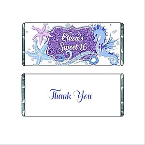 Starfish Personalized Candy Wrappers for Chocolate, Under the Sea Party Favors, Pack of 20, Custom Hershey Bar Labels