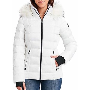 Nautica Womens Faux Fur Trim Hooded Midweight Puffer Jacket (Large, White)