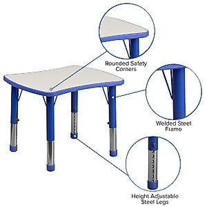 Flash Furniture Adjustable Classroom Activity Table for School/Home, Rectangular Plastic Table for Kids, 21.875"W x 26.625"D x 14.5-23.5"H, Blue/Gray
