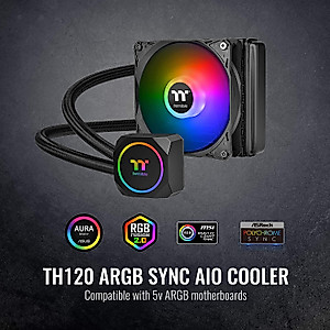 Thermaltake TH120 ARGB Motherboard Sync Edition Intel LGA1700 Ready/AM5/AMD All-in-One Liquid Cooling System 120mm High Efficiency Radiator CPU Cooler CL-W285-PL12SW-B, Black