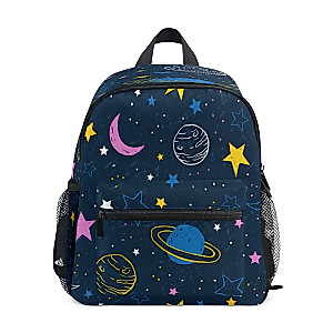Cute Toddler Backpack Mini Travel Bag Galaxy Moon Star Planet for Baby Girl Boy Age 3-7