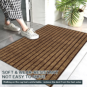 Heyroll Custom Size Hallway Runner Rug, Backed Non-Slip Waterproof Runner Rugs, Washable Outdoor Indoor Carpet Runner Rug for Floor, Entryway, Kitchen, Laundry, Balcony, Garage 2' x 6', Stripe Brown