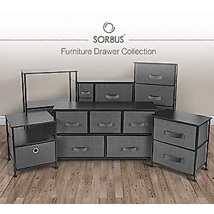Sorbus Nightstand with 2 Drawers - Bedside Furniture End Table Night Stand - Steel Frame, Wood Top & Easy Pull Modern Print Fabric Bins - Small Dresser & Chest for Home, Bedroom Accessories & Office