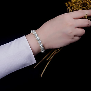 Gemsme Tennis Bracelet for Women 1 Row 18K White Gold Plated 5mm Round Cubic Zirconia Bracelets