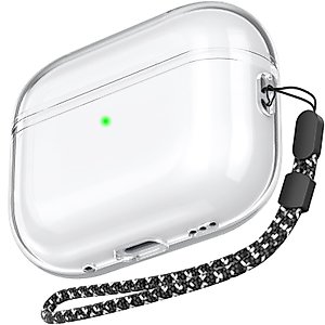 AhaStyle Clear Airpods Pro 2 Case (2023/2022) Soft TPU Protective Covers Come with Hand Strap Compatible with Apple AirPods Pro 2 [USB-C/Lightning Cable] Charging Case (Clear)