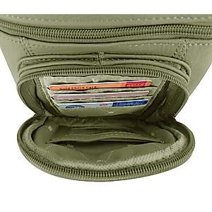 Roma Leathers Crossbody Zippered Purse - 3 Front Pockets, Adjustable Strap - Olive