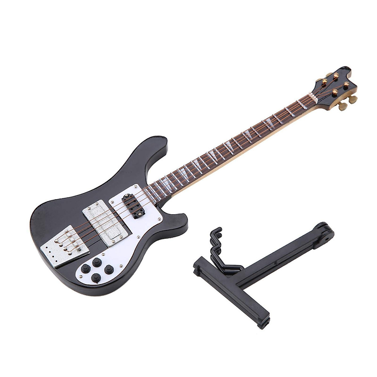 Tyenaza Miniature Bass, Black Miniature Bass Miniature Guitar Guitar Replica with Stand and Case Instrument Model Ornaments Gift