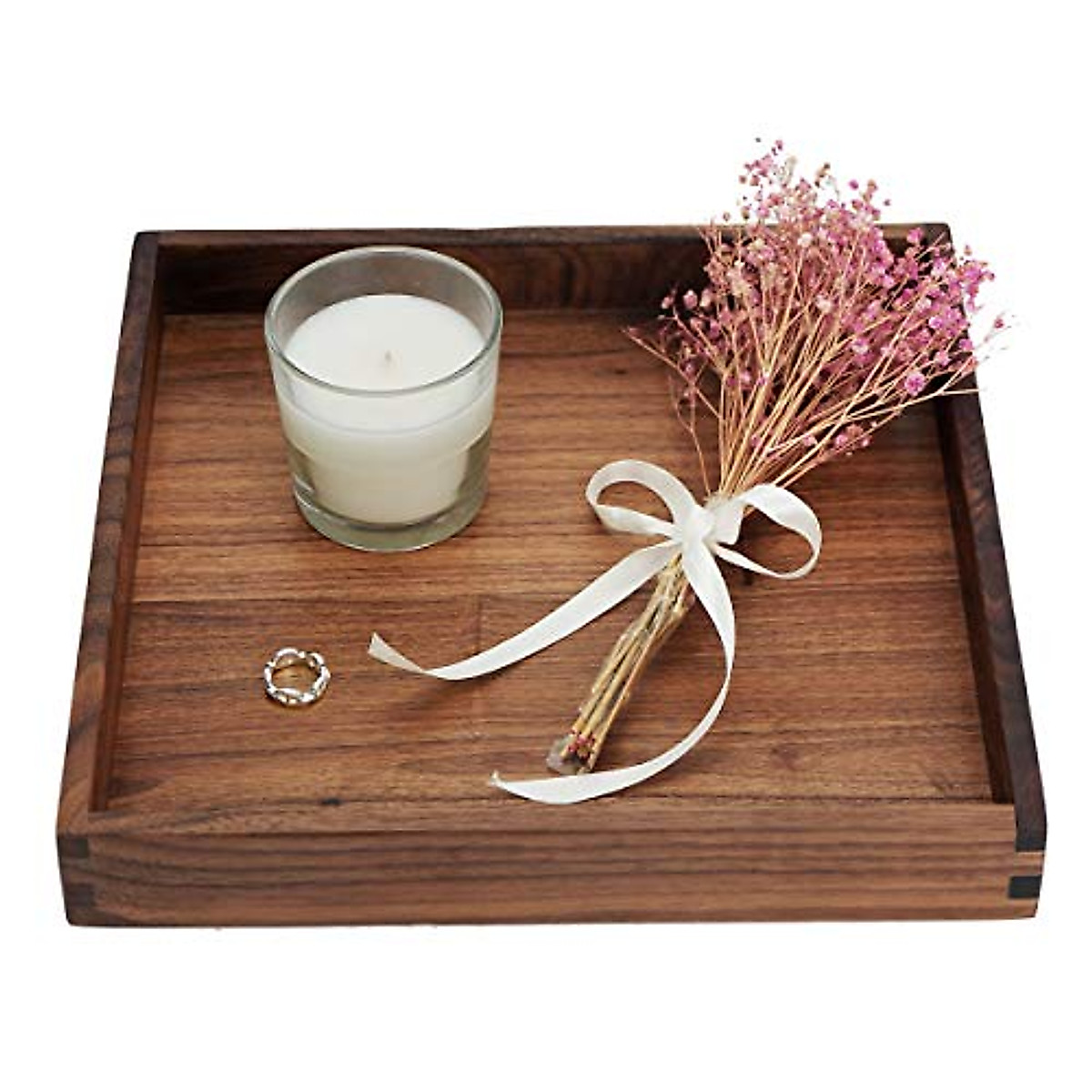 MAGIGO 12 x 12 Inches Small Square Black Walnut Wood Ottoman Tray, Serve Tea, Coffee or Breakfast in Bed, Classic Wooden Decorative Serving Tray