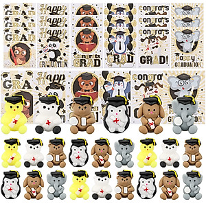 Sotiff 24 Sets Graduation Animal Toy with Cards Gift Set Graduation Party Favors Grad Animal Toy Mini Kawaii Toy Fidget Toys for School Grad Classroom Teacher Student Award