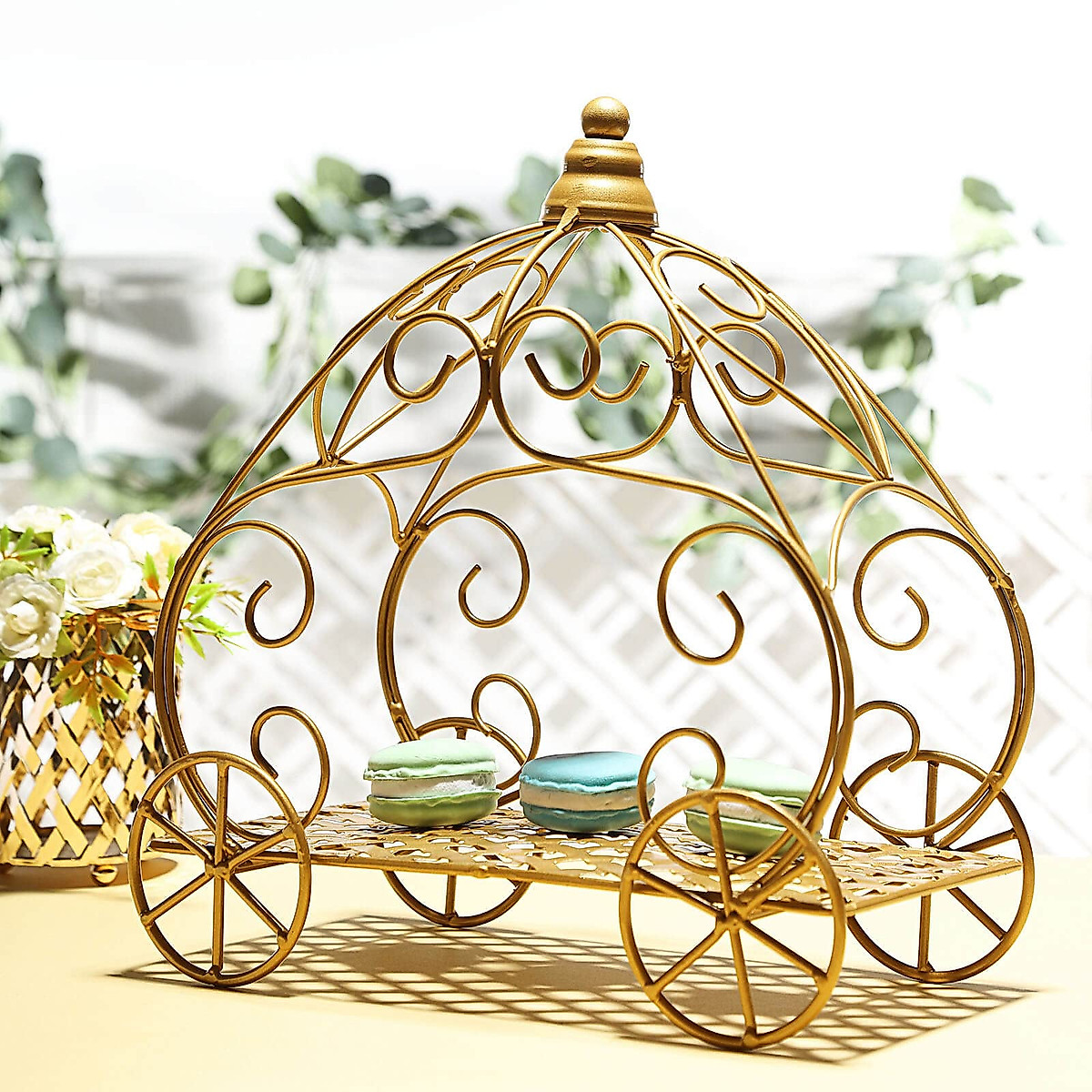 Tableclothsfactory 11" Gold Cinderella Pumpkin Carriage Centerpiece, Decorative Princess Carriage