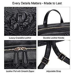 PIJUSHI Genuine Leather Backpack Purse for Women Crocodile Leather Rucksack (66523 Black)