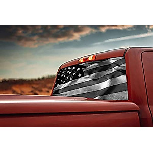 Truck Decals Flag Window Decal Black & White, Patriotic Decals for Trucks Back Window, Automotive Decals and Graphics Sticker Vinyl for Car Truck RV SUV