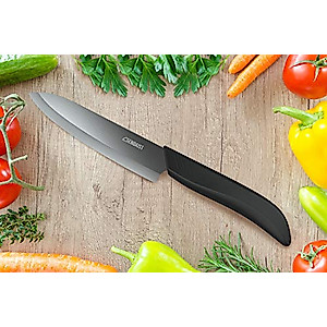 Sendaist Pro Series Ceramic knife , Ultra Sharp 6-inch Ceramic Chef's knife with Sheath Cover, Black Blade, and Soft Touch Ergonomic Black Handle (In Gift Box)