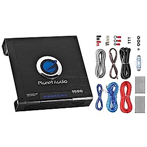 Planet Audio AC1500MK Car Amplifier and 8 Gauge Wiring Kit - 1500 Watts Max Power, 2/4 Ohm Stable, Class AB, Monoblock, Mosfet Power Supply, Remote Subwoofer Control