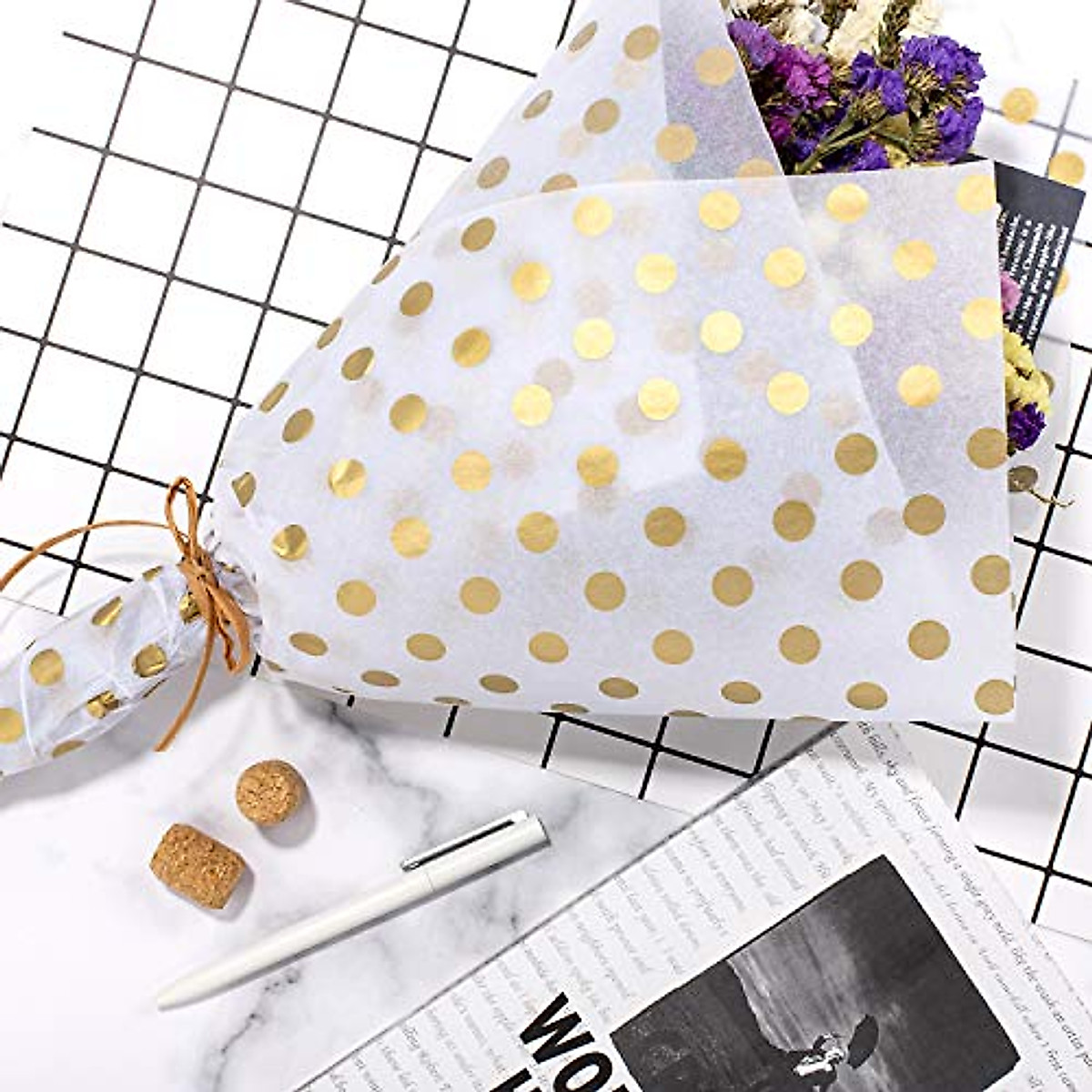Whaline Metallic Tissue Paper 20" x 28" Big Size Gift Wrap Paper Bulk Gift Wrapping Accessory Wrap for Christmas, Birthday, DIY and Craft, Gift Bags (Gold)