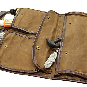 Rush Creek Creations Portable Gun Cleaning Mat with Waxed Canvas, Handle, and Pockets, Weather-Resistant Gun Cleaning and Shooting Mat, Brown