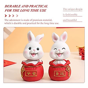 NOLITOY 3PCS 2023 Miniature Rabbit Figures, Chinese Year of The Rabbit Ornament, Resin Bunny Statue with Lucky Money Bag for Souvenir Gift DIY Micro Garden Landscape Bonsai