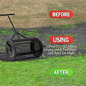 Walensee 24 Inch Compost Spreader Peat Moss Spreader with Upgrade T Shaped Handle for Planting Seeding Durable Lightweight Metal Mesh Spreader for Lawn and Garden Care Manure Spreaders Roller Patented