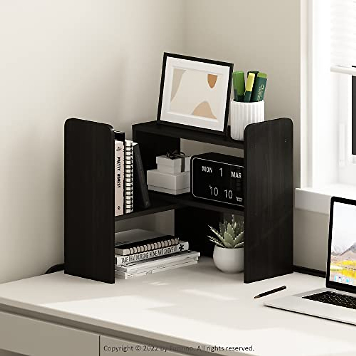 Furinno Classic Desktop Organizer Storage Rack Adjustable Free Style Rotation Display Bookshelf, Espresso 6.7D x 23.7W x 15.67H in