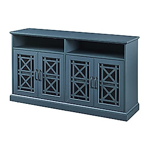 WTRAVEL Buffet Sideboard Kitchen Buffet Storage Cabinet, 4 Doors Storage Cabinet with Adjustable Shelves, Wood Console Table for Kitchen, Dining, Living Room, Dark Teal