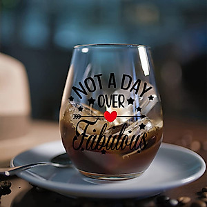 DYJYBMY Not a Day Over Fabulous Funny Wine Glass Birthday Gifts for Women Sister BFF Daughter Mothers Day Ideas for Women Her Friend Mom Thanksgiving Christmas Retirement Graduation Gifts